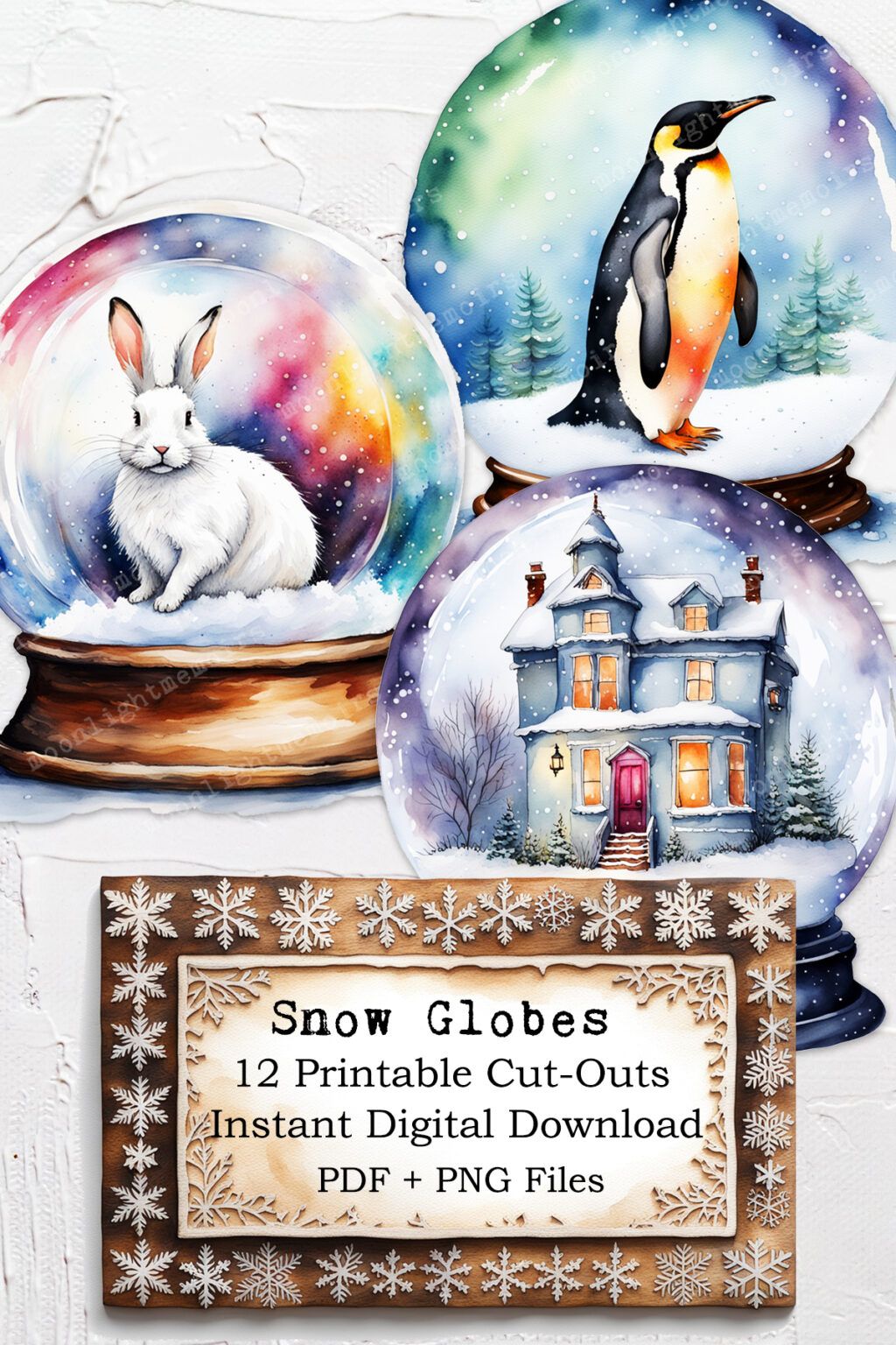 Printable Snow Globe Ornaments - Fussy Cuts (PDF + PNG) - Moonlight Memoirs